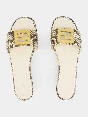 Fendi Ayers Snakeskin Flat Sandals - Brown