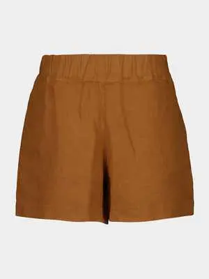 120% Lino Casual Fit Linen Shorts Brown