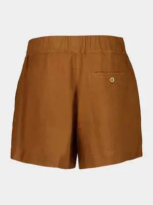 120% Lino Casual Fit Linen Shorts - Brown