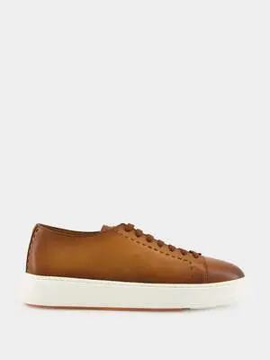 Santoni Clean Row Leather Sneakers - Brown