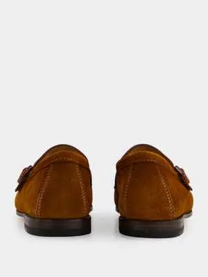Santoni Suede Double Buckle Loafers - Brown