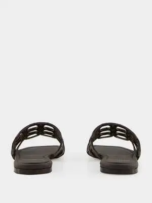 FERRAGAMO Gancini Chain Leather Slides - Brown