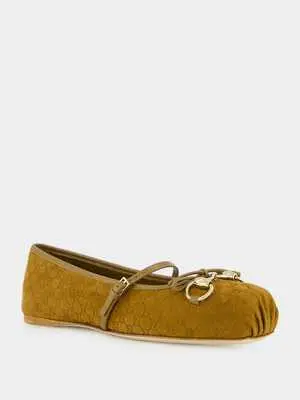 Gucci Light Mini Suede Gg Horsebit Ballet Flat - Brown