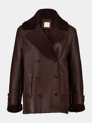 PAULA Amelia Embroidered Shearling Jacket - Brown