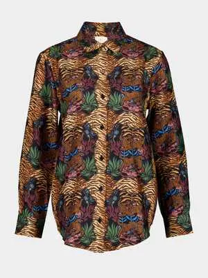PAULA Ametista Dreamframe Printed Silk Twill Shirt - Brown
