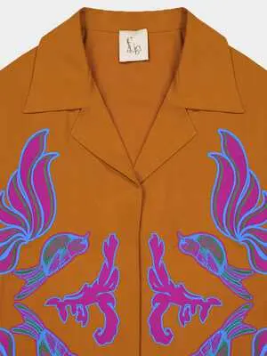 PAULA Daisy Caramel Café Embroidered Poplin Shirt