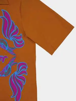 PAULA Daisy Caramel Café Embroidered Poplin Shirt