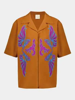 PAULA Daisy Caramel Café Embroidered Poplin Shirt