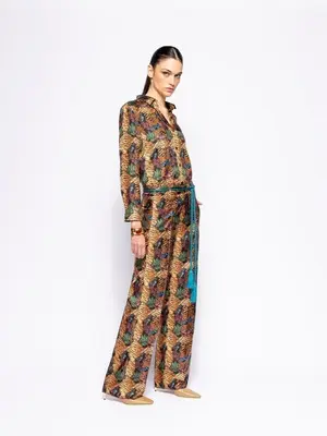 PAULA Sonia Dreamframe Print Silk Twill Pants - Brown