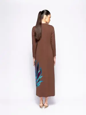 PAULA Kentia Coffee Bean Embroidered Maxi Dress