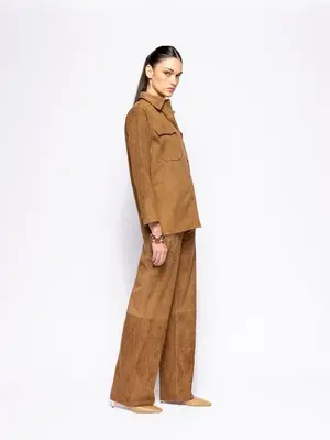 PAULA Frank Caramel Café Embroidered Suede Overshirt