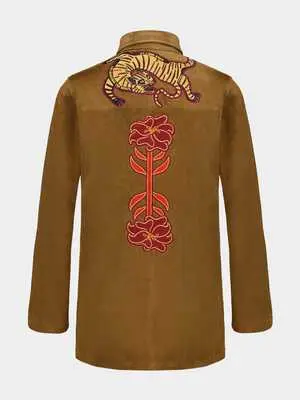PAULA Frank Caramel Café Embroidered Suede Overshirt