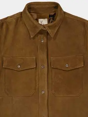 PAULA Frank Caramel Café Embroidered Suede Overshirt