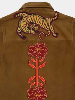 PAULA Frank Caramel Café Embroidered Suede Overshirt