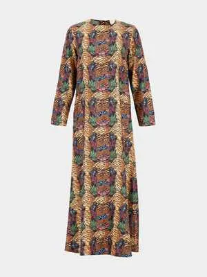 PAULA Dreamframe Print Silk Twill A-line Maxi Dress - Brown