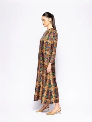 PAULA Dreamframe Print Silk Twill A-line Maxi Dress - Brown