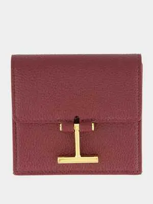 TOM FORD Red Plum Tara Grain Leather Card Holder Burgundy