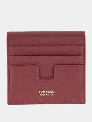 TOM FORD Red Plum Tara Grain Leather Card Holder - Burgundy