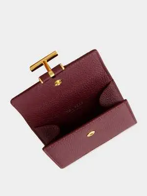 TOM FORD Red Plum Tara Grain Leather Card Holder - Burgundy