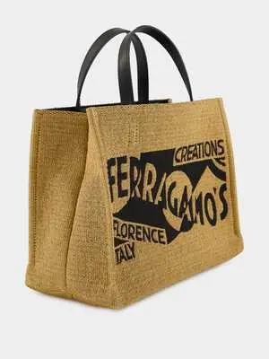 FERRAGAMO Medium Venna Logo Tote Bag - Brown