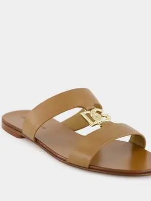 Dolce & Gabbana Calfskin Dg Logo Sliders - Brown