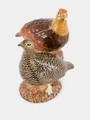 QUAIL CERAMICS Set Of 2 Handpainted Grouse Figures