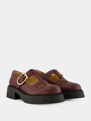 FERRAGAMO Leather Buckle Loafers - Burgundy