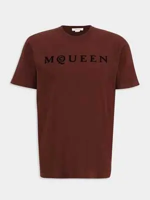 Alexander McQueen Madder Flocked McQueen Logo T-Shirt Burgundy