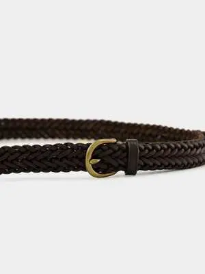 Dragon Diffusion Braided Leather Polo Tip Belt - Brown