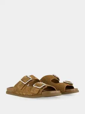 Gucci Gg Suede Double Buckle Sandals