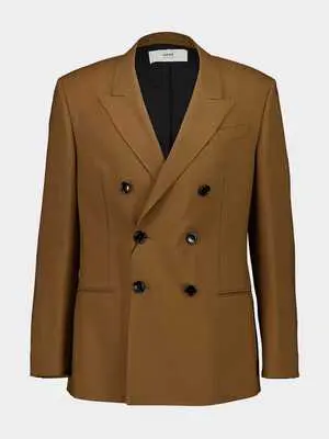 AMI Paris Wool Twill Double-breasted Jacket - Brown