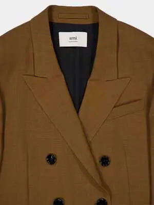 AMI Paris Wool Twill Double-breasted Jacket - Brown