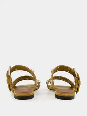 Valentino Garavani Crust Leather Studded Slide Sandals - Brown