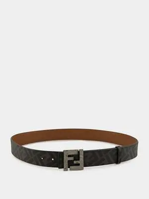 Fendi Leather & Ff Canvas Reversible Belt - Brown
