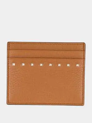 Valentino Garavani Leather Card Holder With Rockstuds - Brown