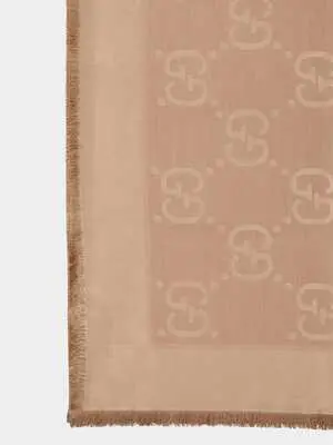 Gucci Gg Jacquard Silk-wool Camel Shawl - Brown