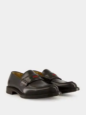 Gucci Leather Loafers With Web Detail - Brown