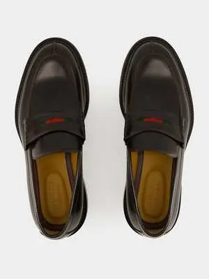 Gucci Leather Loafers With Web Detail - Brown