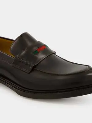 Gucci Leather Loafers With Web Detail - Brown
