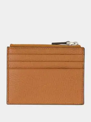 Valentino Garavani Selleria Leather Card Holder With Zip And Rockstuds - Brown