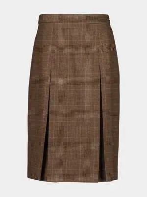 Saint Laurent Roux Midi Skirt In Prince Of Wales Wool - Brown