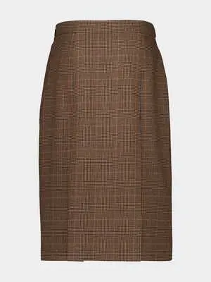 Saint Laurent Roux Midi Skirt In Prince Of Wales Wool - Brown