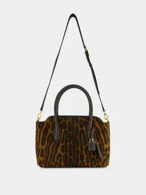 TOM FORD Ocelot-print Suede Top Handle Bag - Brown