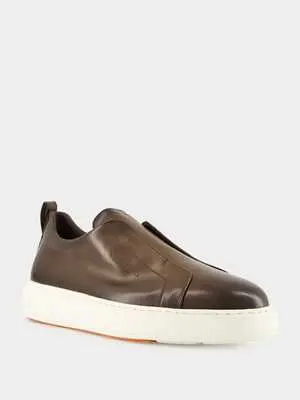 Santoni Leather Slip-on Sneakers - Brown
