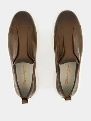 Santoni Leather Slip-on Sneakers - Brown