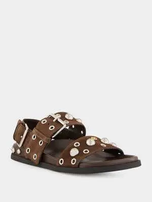Valentino Garavani Nellcôte Flat Studded Suede Sandals - Brown
