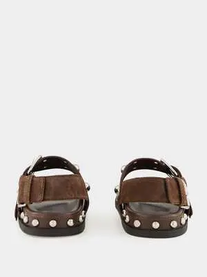 Valentino Garavani Nellcôte Flat Studded Suede Sandals - Brown