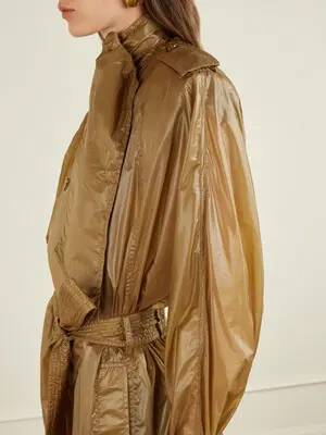 Saint Laurent Double-breasted Belted Shell Trench Coat - Neutrals