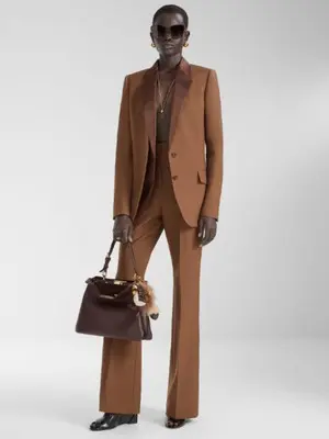 Fendi Wool-mohair Flared Trousers - Brown