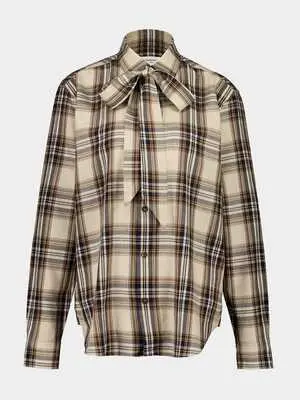 Saint Laurent Brighton Checks Cassandre Lavallière Shirt Brown